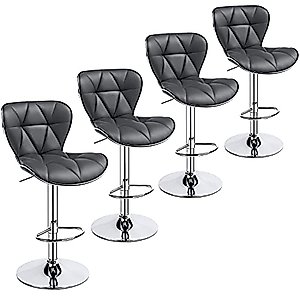 Yaheetech Bar Stools Set of 4, Island Chairs Shell Back, PU Leather Adjustable Barstools, Swivel Barstools with Footrest for Home Kitchen, Grey