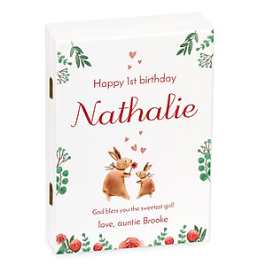 Maverton Kids Silverware in a Wooden Box – Personalized Paw Patrol Cutlery Set for her – Stainless Steel Engraved Utensil Set for Girls - Flatware for Birthday - BUNNIES