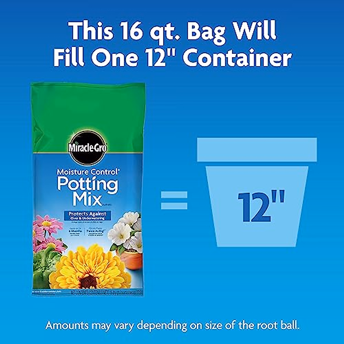 Miracle-Gro Moisture Control Potting Mix, Potting Soil for Container Plants, Protects Against Over and Underwatering, 16 qt.