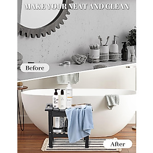 Murago HDPE Poly Lumber Shower Stool with Storage 20×12×19, Heavy Duty Waterproof Bench Indoor Outdoor Spa Stool Chair with Towel Bar [Black]