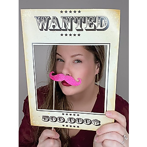 Western Photo Booth Props - 41-pc Photo Prop Kit with 8 x 10-Inch Sign, 60 Adhesive Pads, 45 Sticks - Photo Booth Props Country Theme - Wild West Photo Props