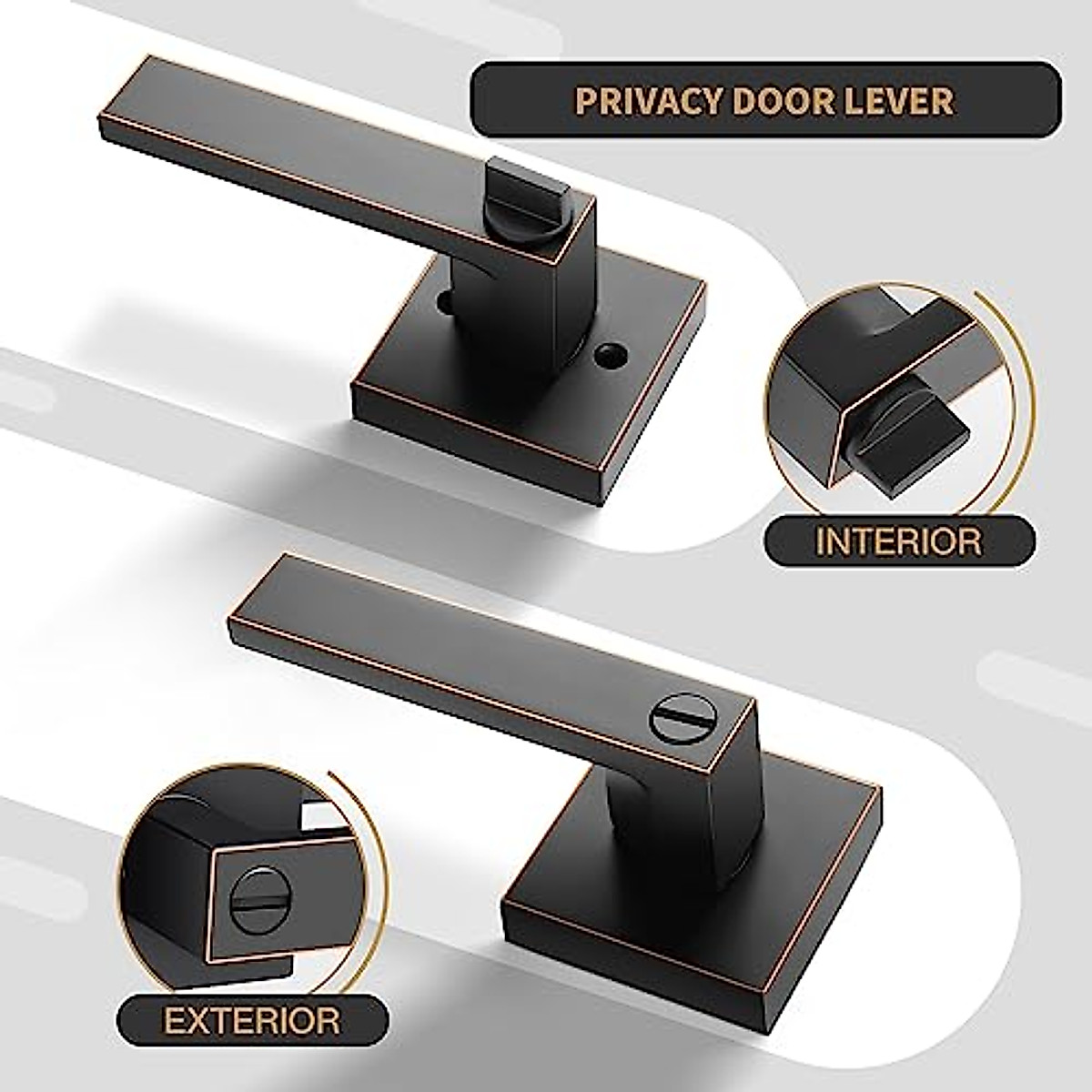 Gaurqiah Oil Rubbed Bronze Privacy Door Handle, Heavy Duty Door Lever,Reversible Square Door Lever for Bathroom,1 Pack（2.2lbs）