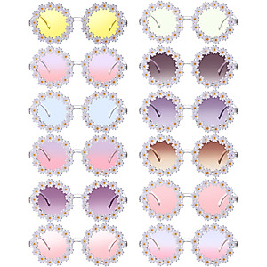 Yunsailing 12 Pairs Flower Sunglasses for Women Daisy Sunglasses Adult Flower Sunglasses (Elegant Colors)
