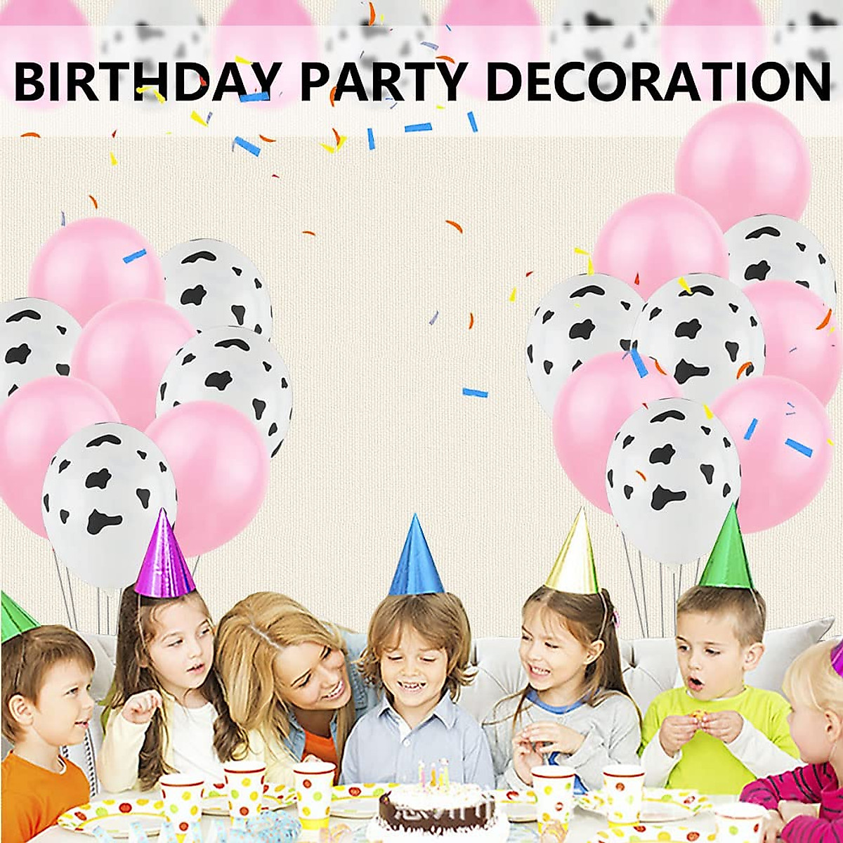 AnnoDeel 50pcs Cow Print Latex Balloons, 12inch White Black Cow Pink Balloons for Cowboy Theme Farm Animal Birthday Home Party Birthday Party Decoration