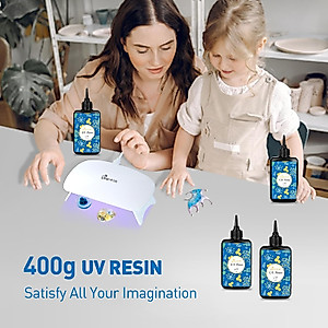 Bsrezn 400g UV Resin Hard, Crystal Clear UV Cure Epoxy Resin Kit Premixed Resina UV Transparent Solar Activated Glue for Jewelry Making Fast Curing