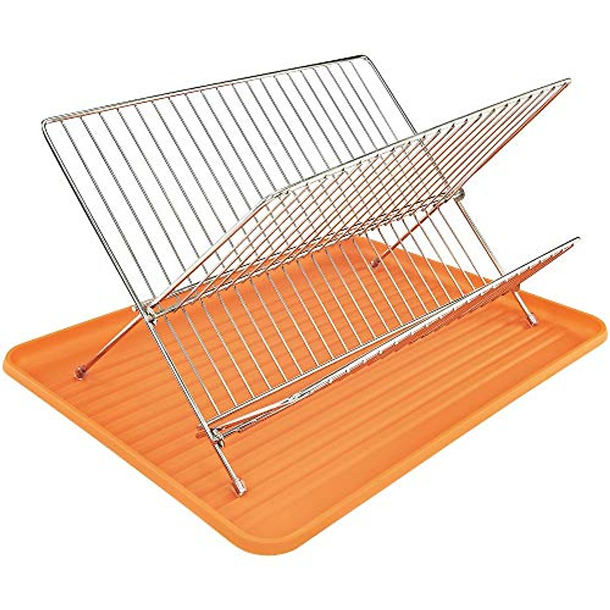 Dish Drying Rack w/ Folding Drainer, Orange - Southern Homewares - Kitchen Utensil Cleaning Set for Plates, Bowls, Cups
