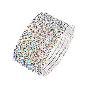 ELABEST Multi Row Crystal Bracelet Stretch Rhinestone Bling Hand Chain Bridal Ball Body Jewelry Accessories for Women (Colorful)