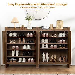 SICOTAS Shoe Cabinet, 24 Pair Shoe Storage Organizer Cabinet, 41" Tall Rattan Shoe Cabinet with Doors and Shelves, 6-Tier Farmhouse Boho Wooden Storage Cabinet for Entryway Hallway Closet