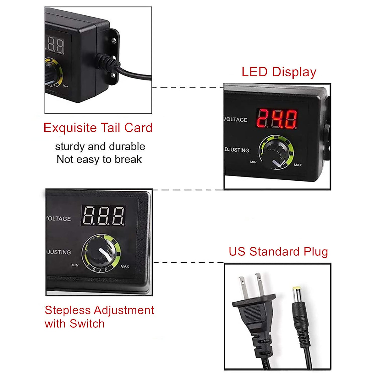 3V ~ 24V 2.5A 60W Power Supply with Volt Diaplay Adjustable DC 3V 5V 6V 9V 12V 15V 16V 18V 19V 20V 24V Variable Universal AC/DC Adapter 100V-240V AC to DC Converter with 8 Selectable Adapter Tips