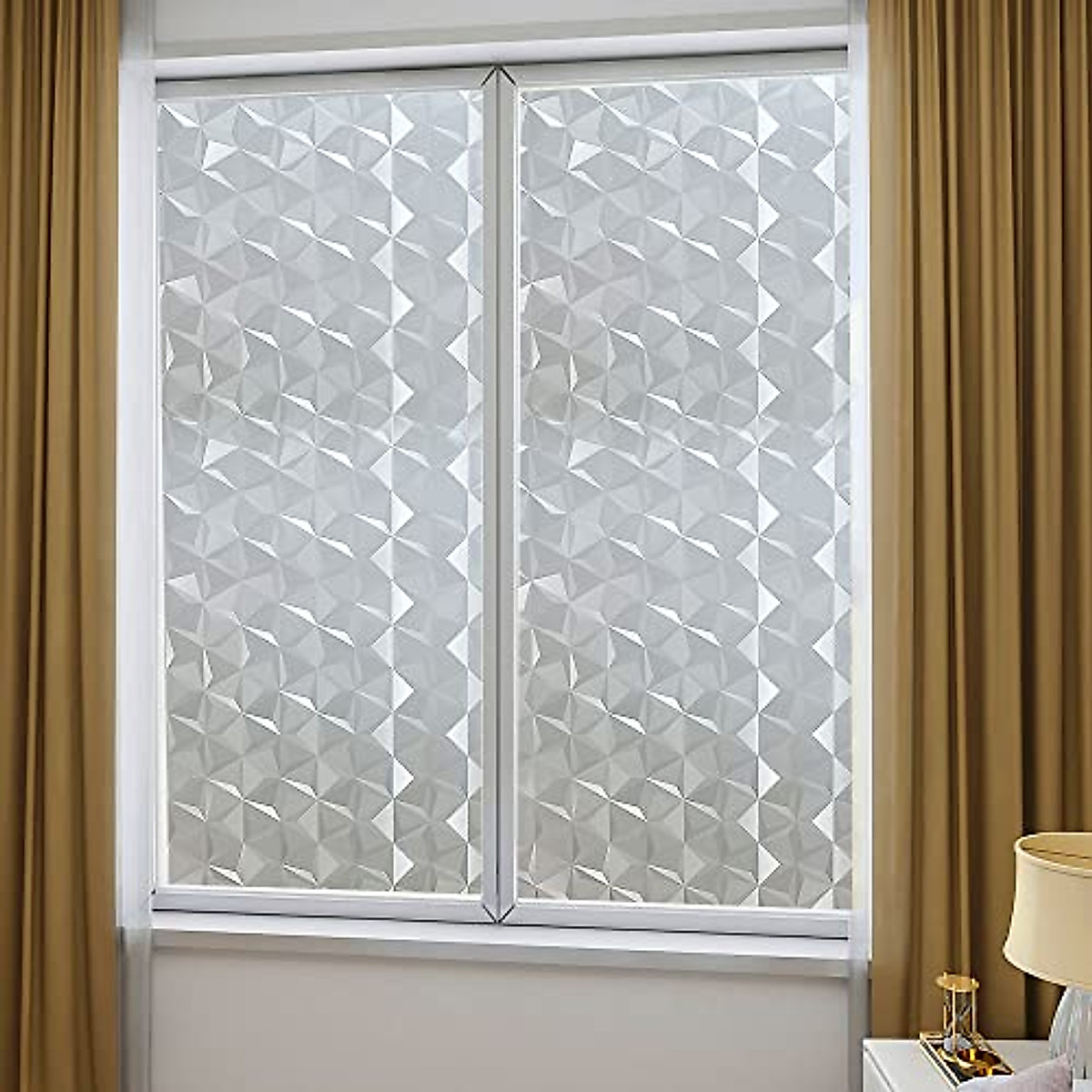 3D Window Privacy Film, Frosted Glass Window Film,Vinyl Decorative Window Decals, UV Blocking Window Coverings Static Clings No-Glue Window Film (23.6 x 78.7 inch)