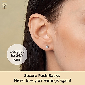 MAX + STONE 14k Solid White Gold Stud Earrings for Women & Men with CZ | Real 14k Gold Cubic Zirconia Earrings Studs with Secure Butterfly Backs | Anti-Tarnishing Cubic Zirconia Studs | Size - 4MM