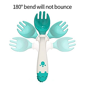 Deejoy Toddler Utensils with Travel Case, Baby Spoons and Forks Set for Self Feeding, Silicone Bendable Handle, Easy Grip Heat-Resistant, Self-feeding Flatware Sets for Kids (Stage 2) Green