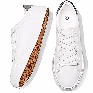 FRACORA Mens Canvas Shoes White Black Sneakers Low Top Lace Up Casual Shoes(White, US11)