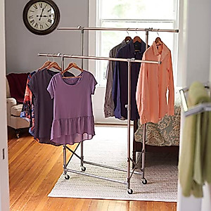 Household Essentials 3307-1 Folding Double Garment Rack with Wheels | Hang and Dry Clothes, Silver