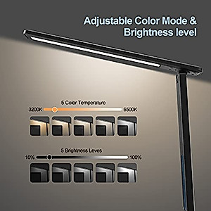 Taodaliy Desk Lamp, LED Desk Lamp with Wireless Chargers and USB Charging Port for Home Office, Desk Light with Alarm Clock, Date and Temperature, Office Desk lamp, Black