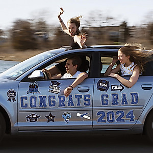 2024 Graduation Car Magnet Decoration 25Pcs, Magnetic Congrats Grad 2024 Refrigerator Garage Door Stickers, Class of 2024 Graduation Car Magnet Decal for Parade Decor Graduation Party Supplies (Blue)