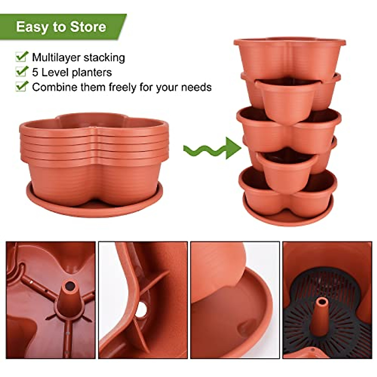 RooTrimmer Stackable Planter, Vertical Garden Planter, Strawberry Planter, Indoor/Outdoor Planters, 5 Tier Garden Tower, Herb Planter for Growing Vegetables and Succulents (Bick Red)