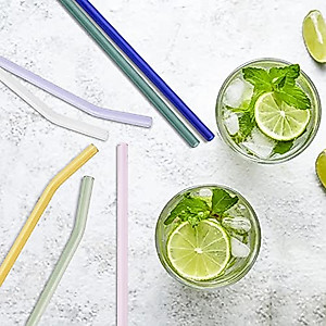 JASHII Reusable Glass Straws, 7.87"×0.3" Clear Smoothie Drinking Straws with Clean Brush, Black Travel Case for Beverages, Shakes, Milk Tea, Juices, Cocktail, 4 bent, 4 straight - Lavender