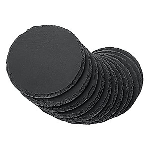 12 Pcs 4 Inch Round Slate Coasters, Drink Coasters, Handmade Rustic Stone Rock Coasters with Anti-Scratch Bottom for Cups Mugs Bar Kitchen Home Decor DIY Project, Natural Edge, Black