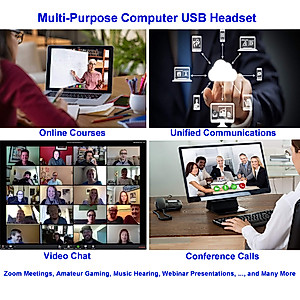 USB Headset with Microphone Noise Cancelling for PC, Computer Laptop Headphone with Mic In-Line Control for Office Softphones Teams Business Skype Zoom Conference Calls Online Course Voice Recognition