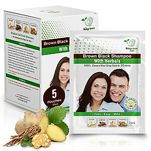 Biogreen Roots Ammonia-Free Herbal Hair Shampoo - Effectively Covers Gray Hair for Men and Women - Natural Color and Herbal Nourishment - No Stain on Skin - Brown Black (5 sachets x 25 ml)