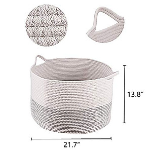 YCOCO Extra Large Woven Cotton Rope Basket with Handles,Kids Laundry Basket hamper,Decorative Blanket Basket for Living Room,Baby Toy Storage Baskets Bin,21.7"x13.8",White