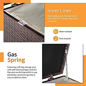 Patiorama Outdoor Wicker Storage Box, Garden Deck Bin with Aluminum Frame, Patio Cushion Storage, Brown Wicker Rattan Pool Storage Box, Water-Resistant Liner, 120 Gallon