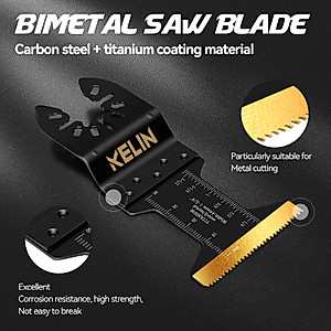 KELIN 16pcs Titanium Oscillating Tool Blades, Universal Multitool Blades for Metal Wood Cutting, Oscillating Saw Blade for Metal Hard Material, Multi Tool Blades Kits Fit Dewalt Bosch Milwaukee Ryobi