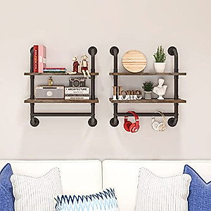Homaterial Industrial Pipe Shelving Bathroom Shelves Wall Mounted with Towel Bar,23.5in Adjustable Rustic Wood Floating Shelf,2 Tier Farmhouse Towel Rack Metal Wall Shelf for Home&Bathroom