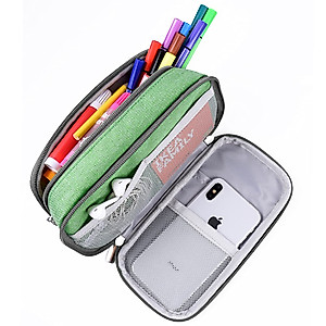 YONZONE Big Pencil Case Large Capacity Pencil Bag Pouch Pencil Pen Case Holder Marker with 3 Compartments for Office Desk Supplies Organizer Storage Makeup Bag, Green