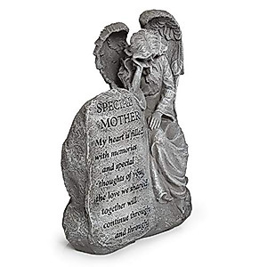Besti Garden Memorial Stone Angel - Cold-Cast Ceramic Graveyard Remembrance Decoration - Outdoor Sculpture and Engraved Design with Special Mother Quote - Sympathy Gift - 6-7/8"W x 3-1/4"D x 9-3/8"H