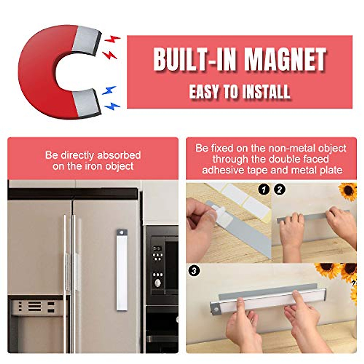 30-LED Motion Sensor Cabinet Light,Under Counter Closet Lighting, Wireless USB Rechargeable Kitchen Night Lights,Battery Powered ,Uniform Light for Wardrobe,Cupboard（Warm Light）-2Pack