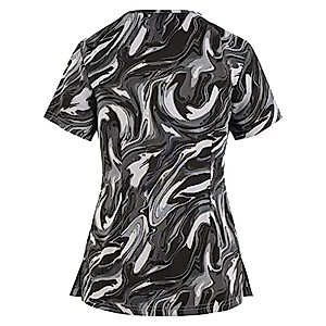 Women's Plus Size Tie-Dye Scrub Tops V-Neck Fun T Shirts Workwear Nurse Uniform Tee with Pockets S-5XL