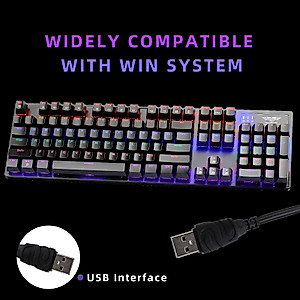 Newmen GM325 Gaming Mechanical Keyboard,LED Backlit Wired 104 Keys Mechanical Gaming Keyboard,Anti-ghosting,Macro Programmable PC Gaming Keyboards for Windows Computer Laptop(Blue Switch)