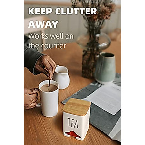 QUXIJA Ceramic Farmhouse Tea Bag Storage Organizer Caddy Holder with Lid (White)