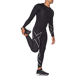 2XU Men's Compression Long Sleeve Top - Enhance Performance and Recovery - Black/Silver - Size 3X-Large