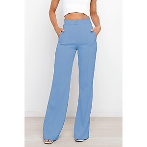 Kocowoo Women's Causal High Waisted Wide Leg Pants, Bootcut Dress Pants for Women, Work Pants with Pockets for Women Office Light Blue