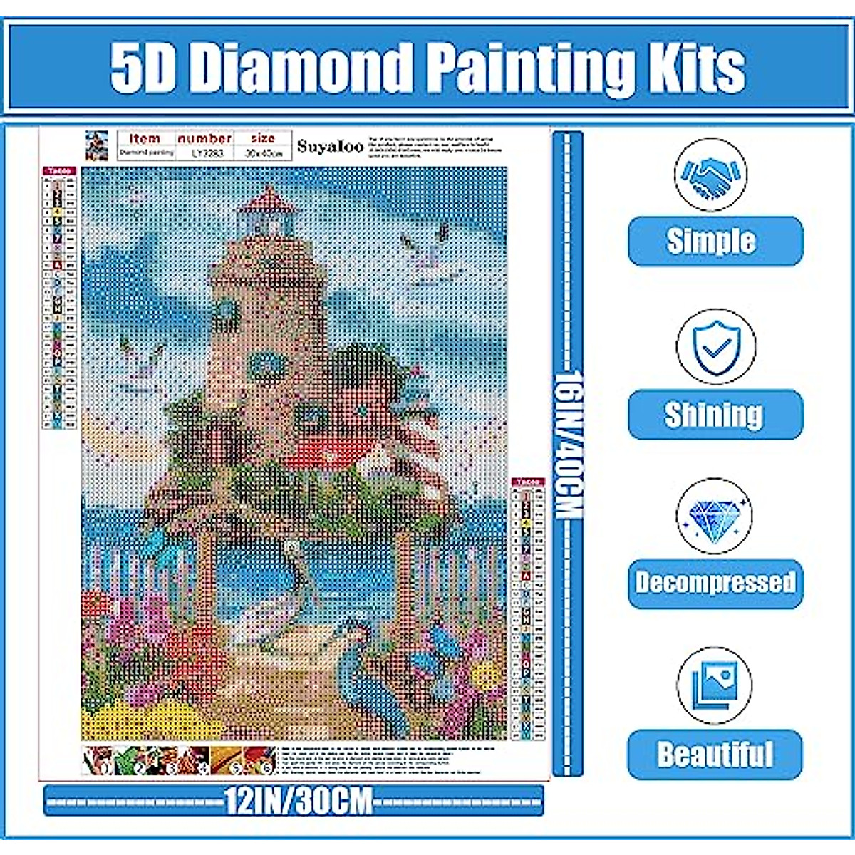 5D Diamond Painting Kits for Adults - Flowers Diamond Art Kits for Adults Kids Beginner,DIY Beach and Seabirds Full Drill Paintings with Diamonds Gem Art for Adults Home Wall Decor 11.8x15.7inch