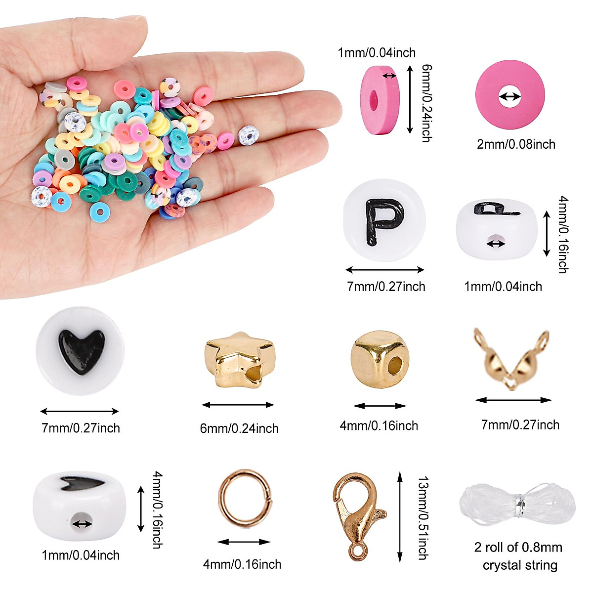 QUEFE 15360pcs, 192 Colors Clay Beads for Bracelet Making Kit Flat Round Polymer Spacer Heishi Beads Jewelry with Pendant Charms Letter and Elastic Strings