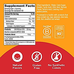 OLLY Probiotic + Prebiotic Gummy, Digestive Support and Gut Health, 500 Million CFUs, Fiber, Adult Chewable Supplement, Peach, 60 Day Supply - 60 Count Pouch