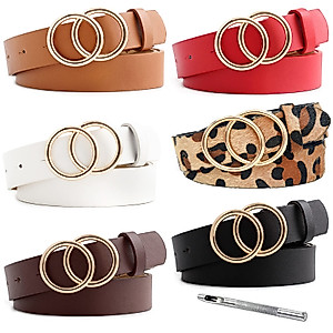 Tergy 6 Pieces Faux Leather Waist Belt for Women Double O-Ring Belt for Jeans Dresses Pants