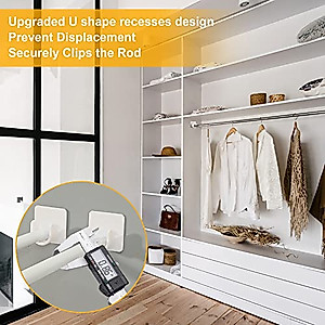 Adhesive Shower Curtain Rod Holder, 4 Pack Curtain Rod Bracket with Adhesive Pieces No Drilling Spring Tension Rod Retainer for Bathroom Kitchen Bookshelf| Rod End Diameter within 0.86inch