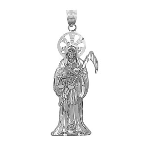 Saint Collection Fine 925 Sterling Silver Santa Muerte Necklace Pendant