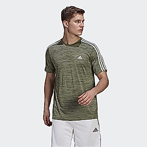 adidas Men's 3 Stripe Tech Tee Moisture Wicking Fabric Relaxed Fit 1465164 (Green Oxide Mel, Medium)