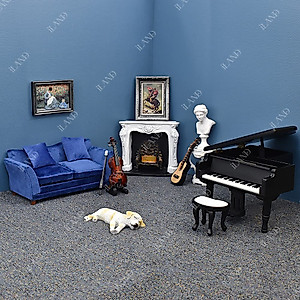 iLAND Modern Dollhouse Furniture on 1/12 Scale of Miniature Sofa for Dollhouse Living Room (Dark Blue Velvet)
