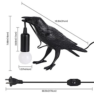 TERBBU Raven Decor Crow Lamp Bird Desk Lamp Creative Animal Styling Light Bedroom Bedside Wall Sconce lamp Light Decoration - Black Table lamp