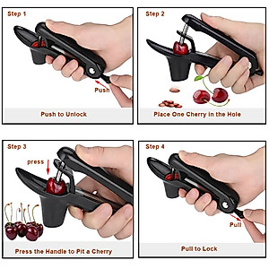 Cherry Pitter - Heavy-Duty Olive and Cherry Pitters Corer Tool with Space-Saving Lock Design, Multi-Function Cherries Stoner Seed Remover Tool for Making Cherry Jam (Black)