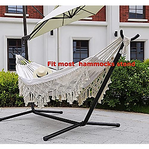 Outdoor Hammock 2 Person Large Brazilian Hammocks Canvas Cotton Indoor Hammock for Bedroom Patio Porch Garden Backyard Lounging Outdoor w/Handwoven Macramé Fringe Tassels