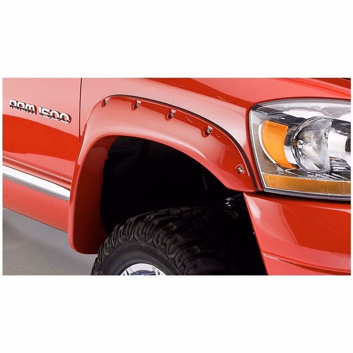 Bushwacker Pocket/Rivet Style Front Fender Flares | 2-Piece Set, Black, Smooth Finish | 50017-02 | Fits 2002-2008 Dodge Ram 1500; 2003-2009 Ram 2500, 3500