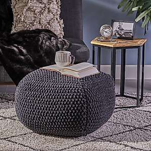 Christopher Knight Home Joyce Knitted Cotton Square Pouf, Dark Grey Small